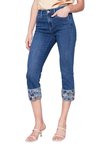 +Cropped Jeans With Embroidered Cuff - Indigo – Ima's Fashions Inc.